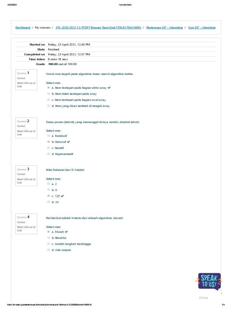 Kuis M7 - Algoritma - Attempt Review | PDF