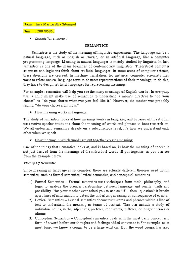 Semantics: Theory of Semantic | PDF | Semantics | Word