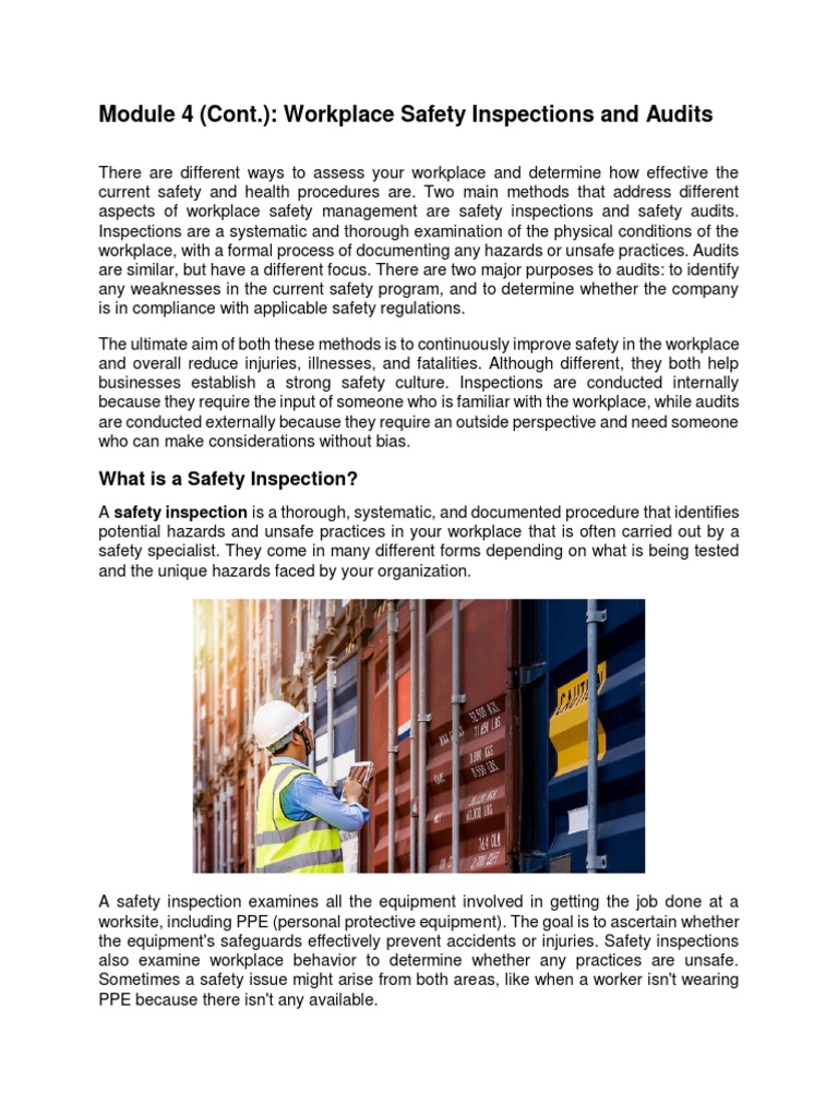 Module 4 Cont 3 - Workplace Safety | PDF | Occupational Safety And ...