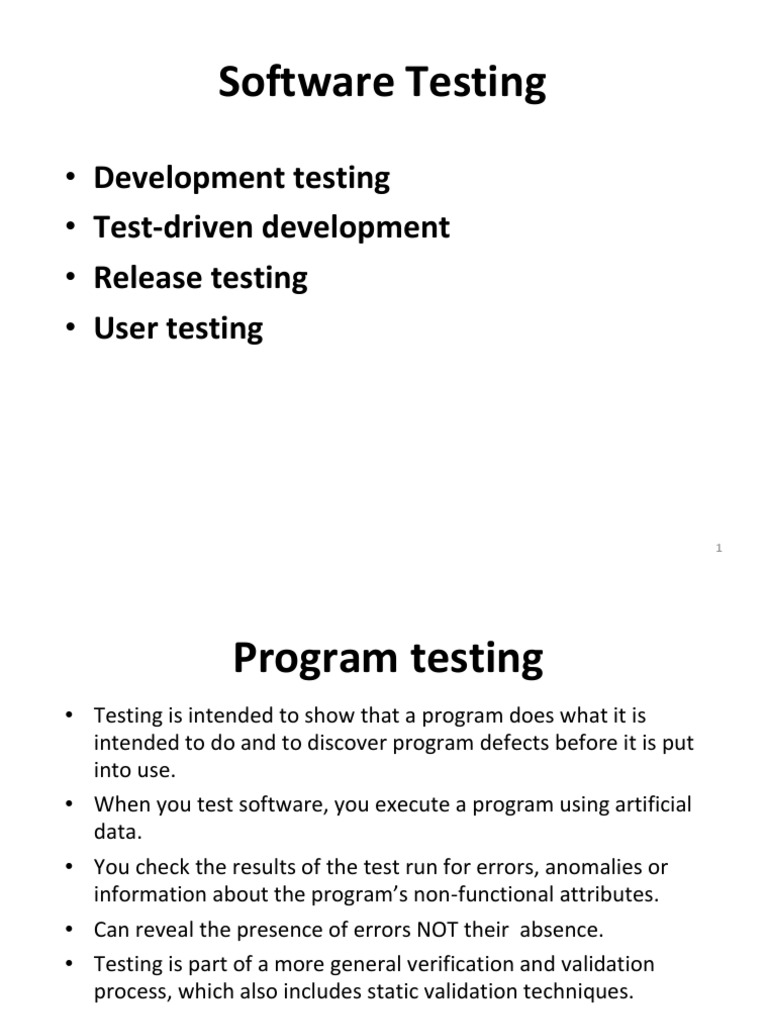 Software Testing: - Development Testing - Test-Driven Development ...