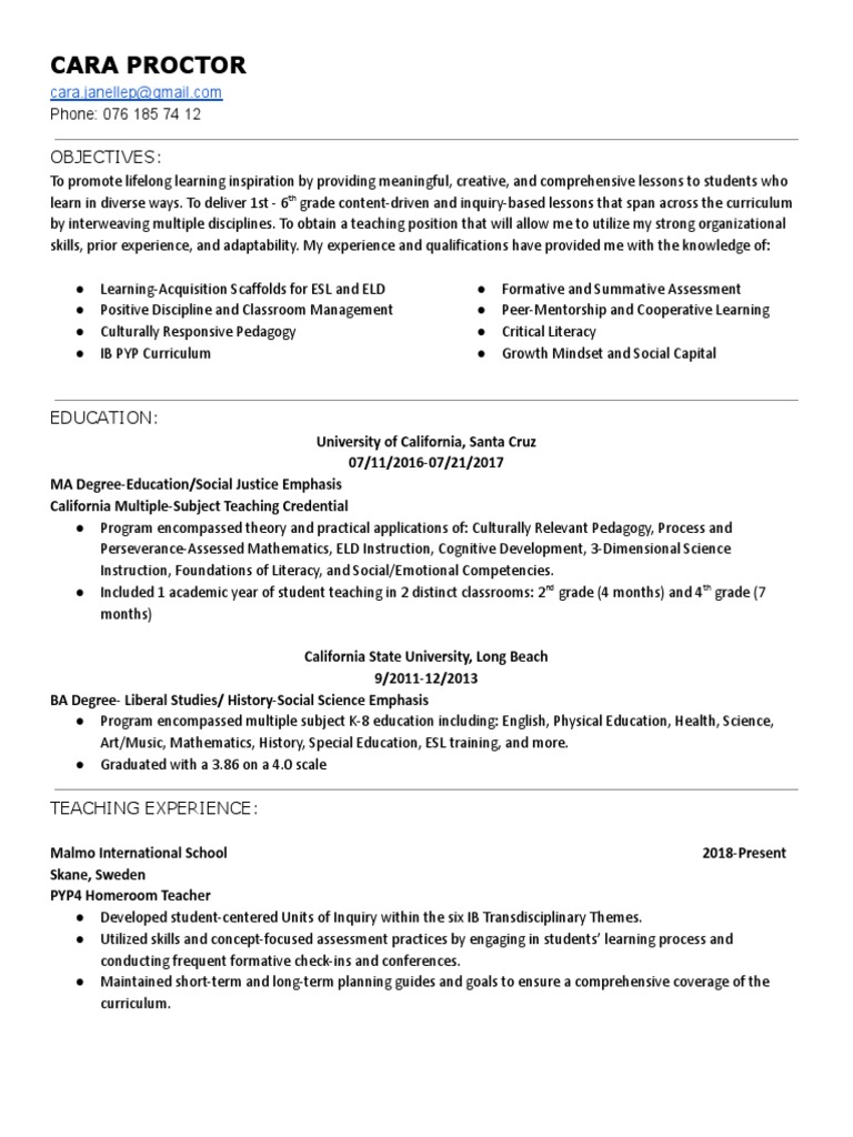 Cara Proctor: Objectives | PDF | Curriculum | Inquiry Based Learning