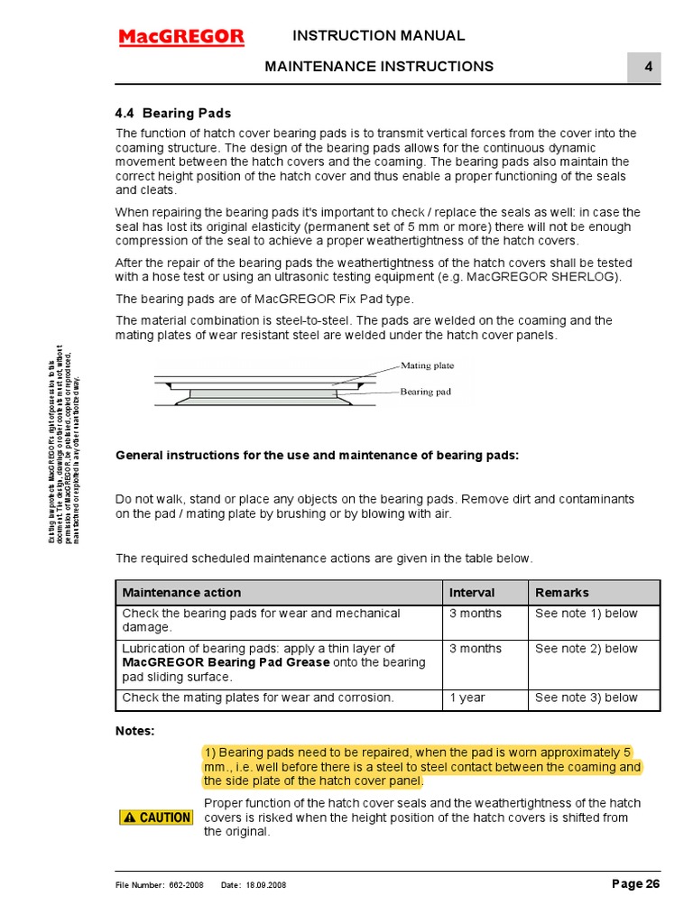 Hatch Cover Bearing Pad Maintenance | PDF | Bearing (Mechanical) | Wear