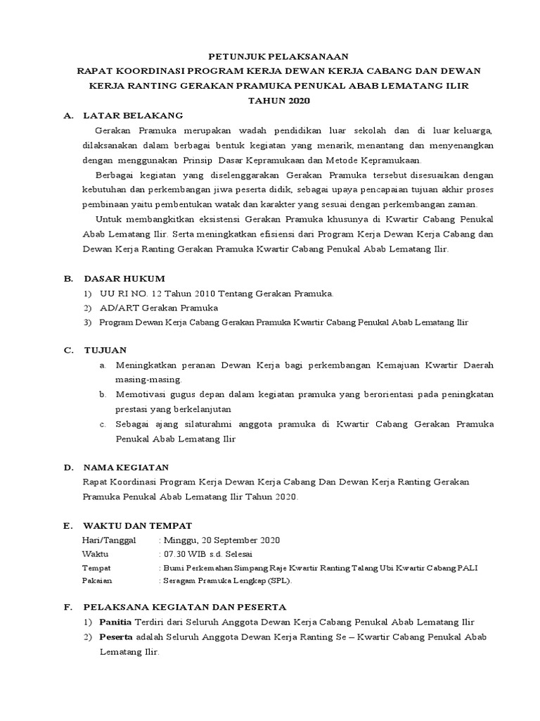 Juklak Kegiatan Rapat Koordinasi DKC & DKR Se - PALI | PDF | Griya & Taman