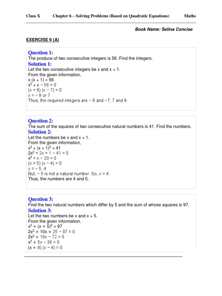 Solving Quadratic Equations: A Collection of Word Problems | PDF ...