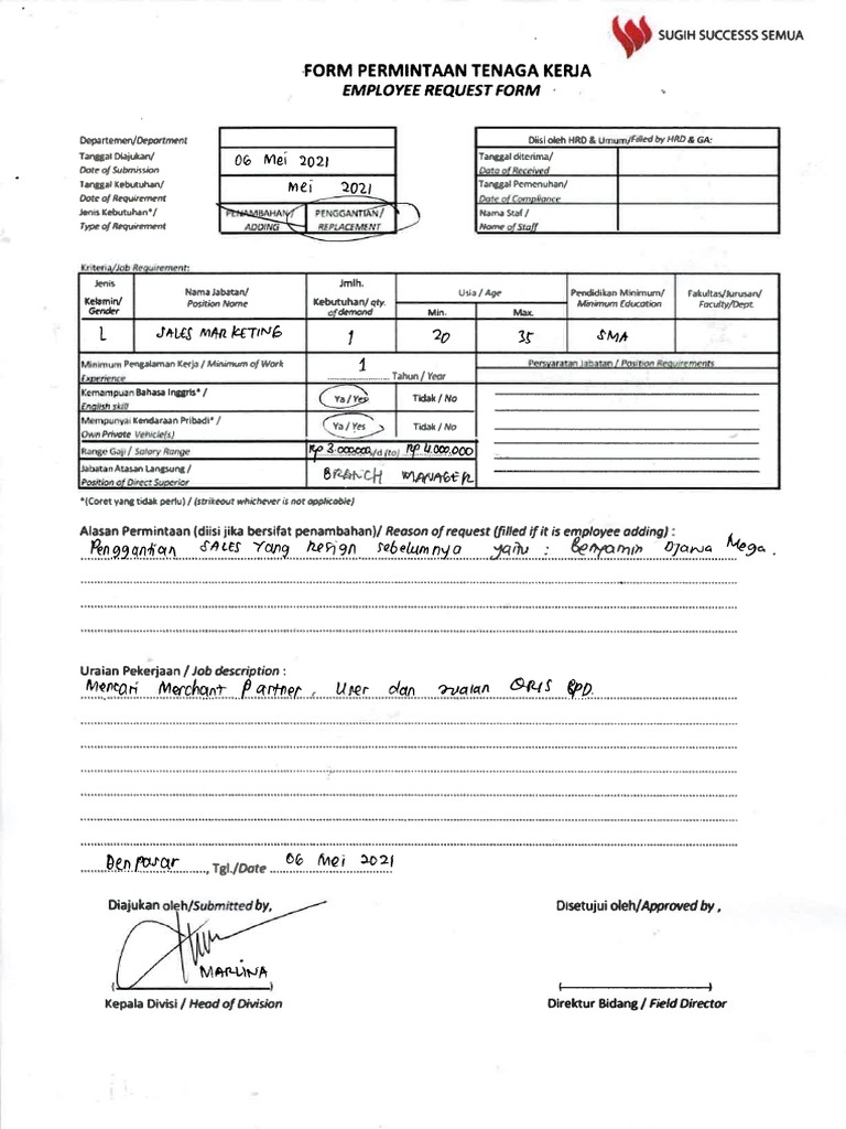 Form Permintaan Tenaga Kerja | PDF