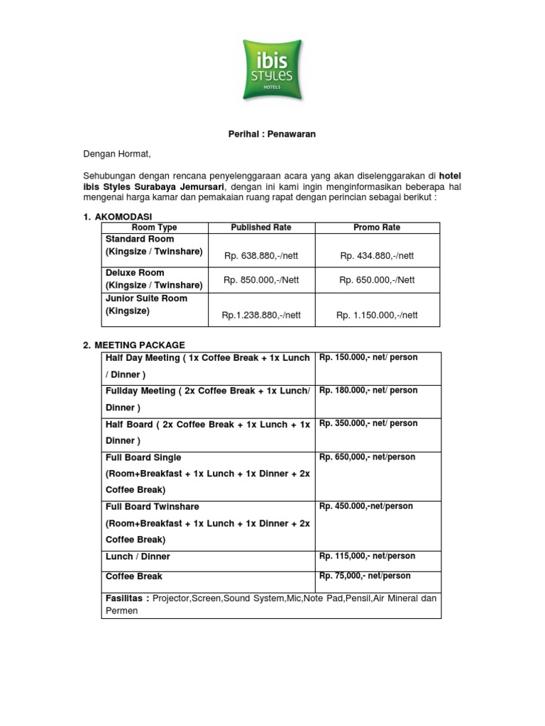 Proposal Letter Ibis Styles Surabaya Jemursari | PDF