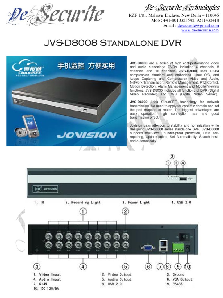 Jovision DVR 8000 Series | PDF | Digital Video Recorder | Usb