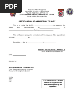 Certification of Assumption to Duty Form | PDF
