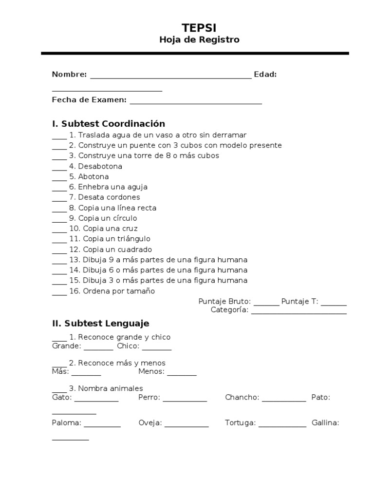 Hoja de Registro para Exámenes Tepsi | PDF | Ocio