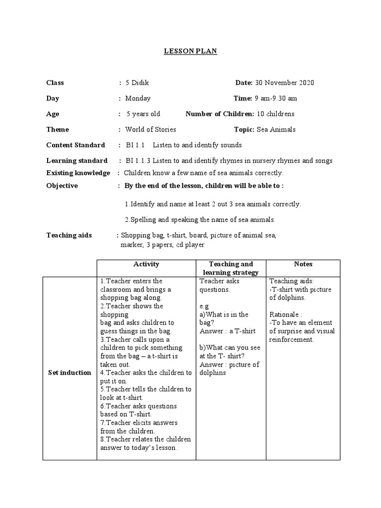 Lesson Plan English For Preschool | PDF | Lesson Plan | Teachers