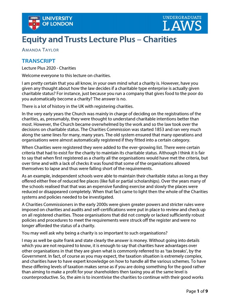 LecturePlus Trusts Nov 2020 - Transcript | PDF | Charitable Organization | Society