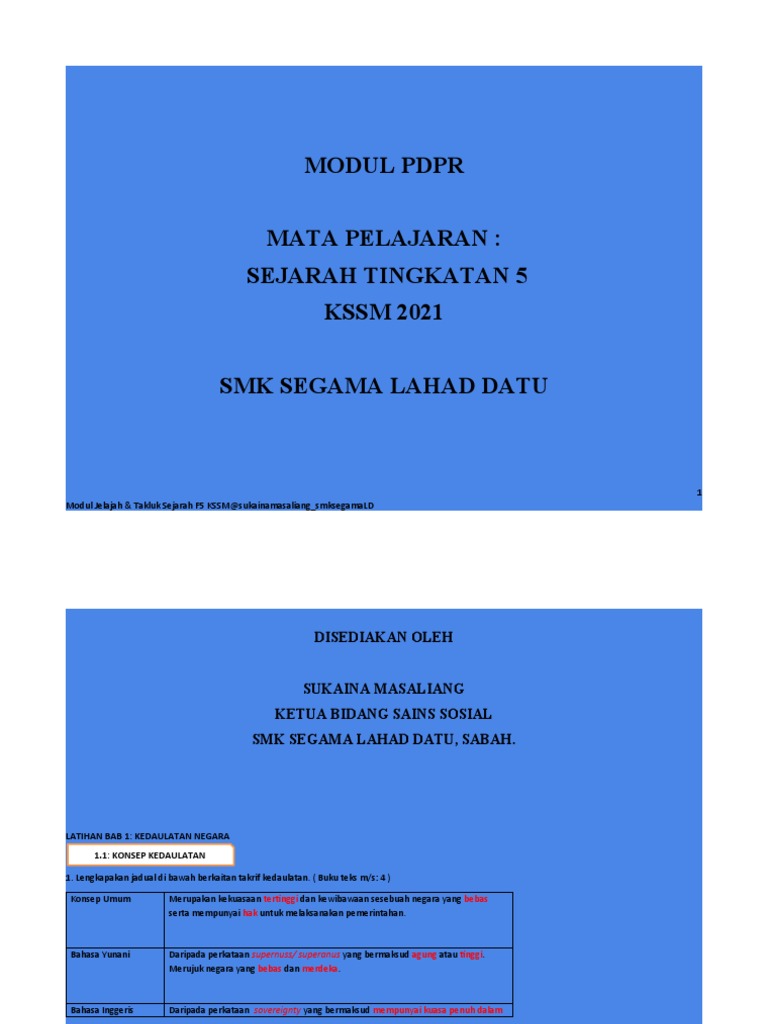 Modul PDPR Mata Pelajaran: Sejarah Tingkatan 5 KSSM 2021 SMK Segama ...