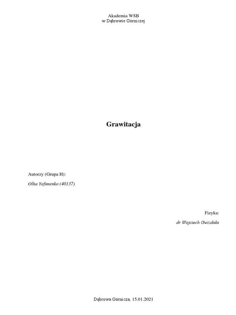Grawitacja | PDF