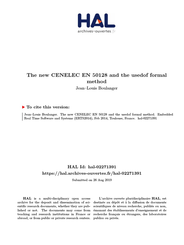 The New CENELEC EN 50128 and The Usedof Formal Method: To Cite This ...
