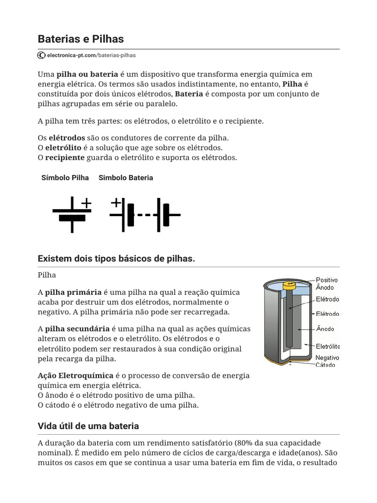 Baterias-Pilhas - Esquemas | PDF | Eletrodo | Cátodo