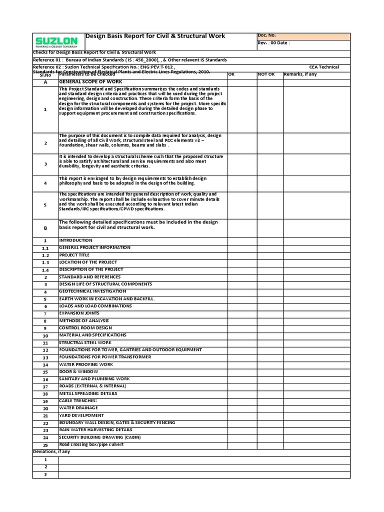 Checklist For Design Basis Report For Civil & Structural Work | PDF ...