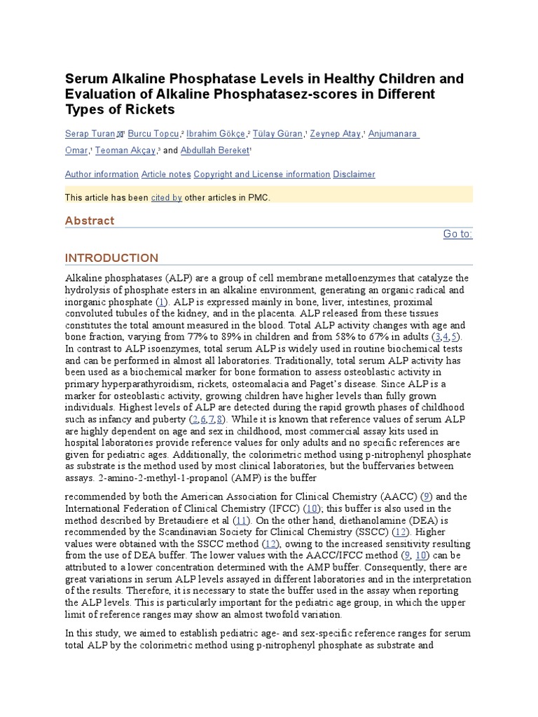 Serum Alkaline Phosphatase Levels | PDF | Biochemistry | Chemistry