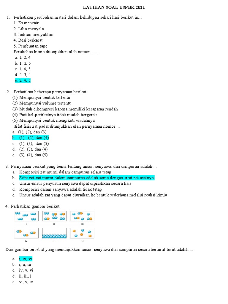 Latihan Soal Kimia USPBK 2021 | PDF