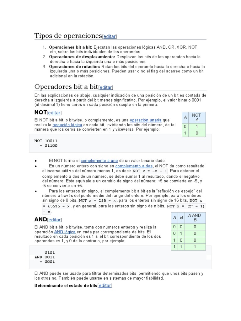 Operaciones Con Bits | PDF | Poco | Números