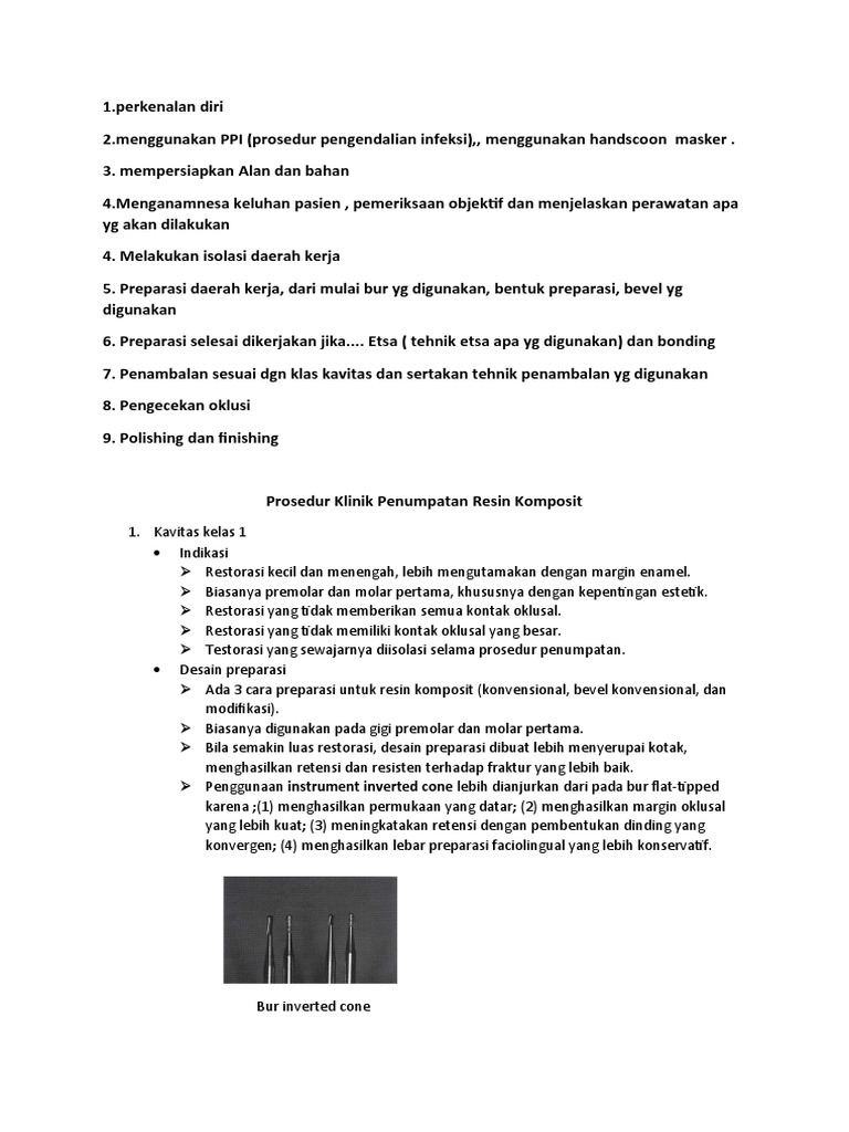 Tahapan Preparasi Restorasi Resin Komposit | PDF