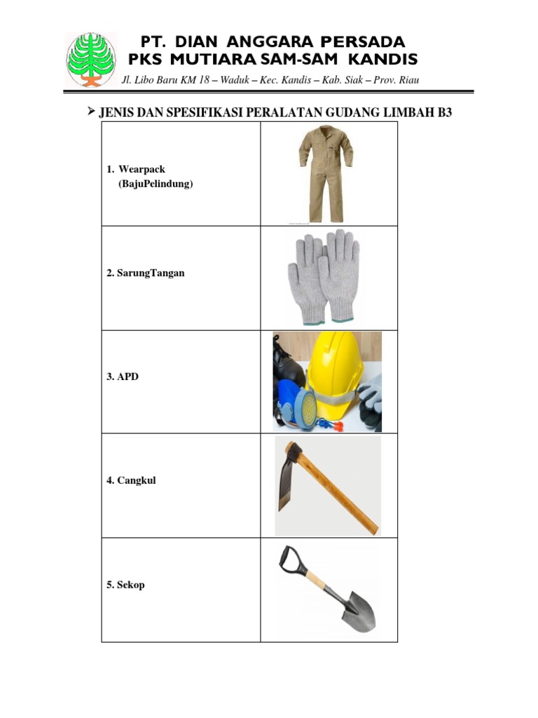 Jenis Dan Spesifikasi Peralatan Gudang LB3 | PDF