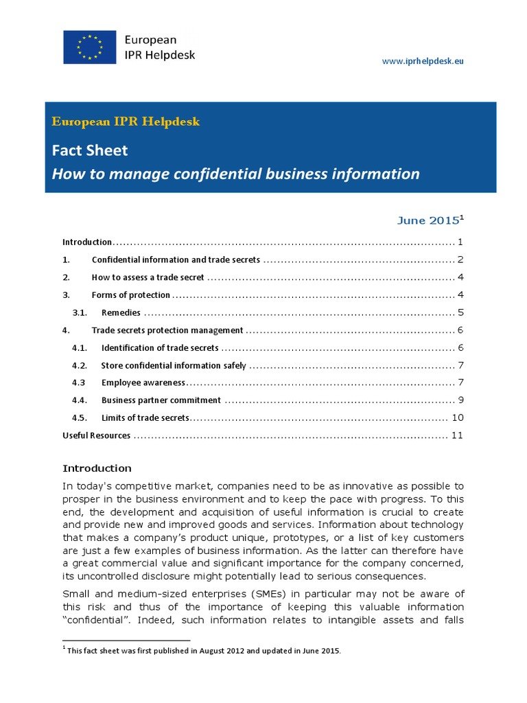 Fact Sheet How To Manage Confidential Business Information | PDF ...