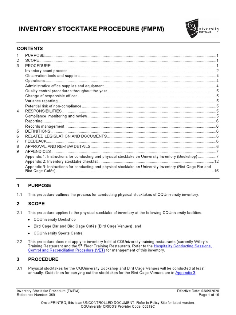 Inventory Stocktake Procedure (FMPM) | Download Free PDF | Image ...