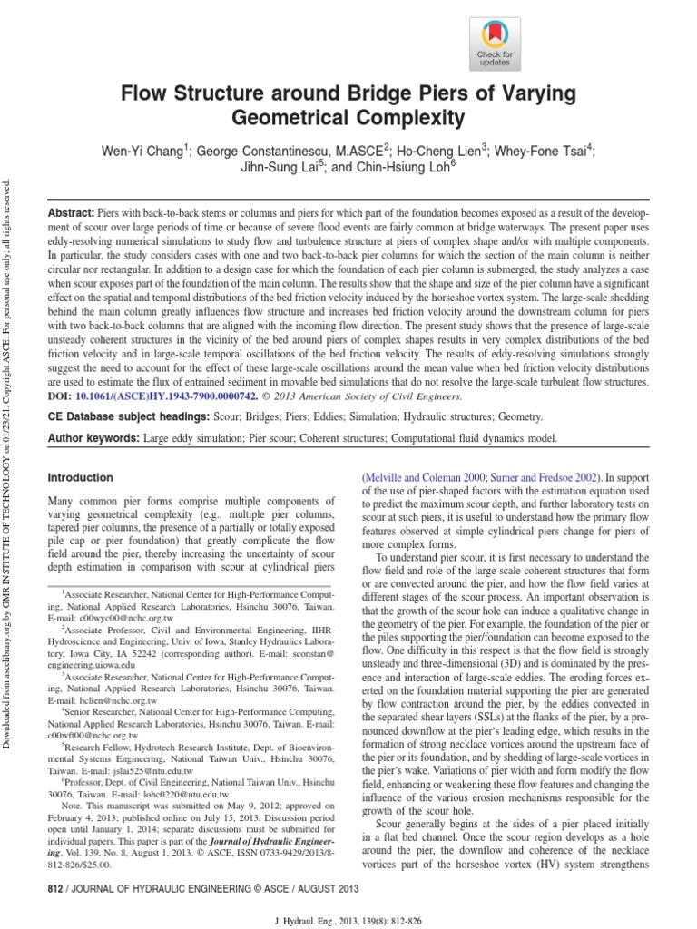 Flow Structure Around Bridge Piers of Varying Veometrical Complexity ...
