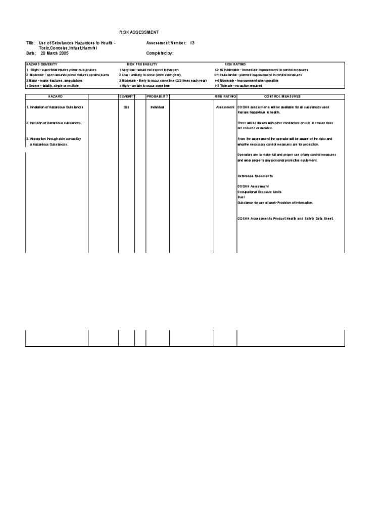 Risk Assessment 13 Use of Substance Hazards To Health | PDF | Risk ...