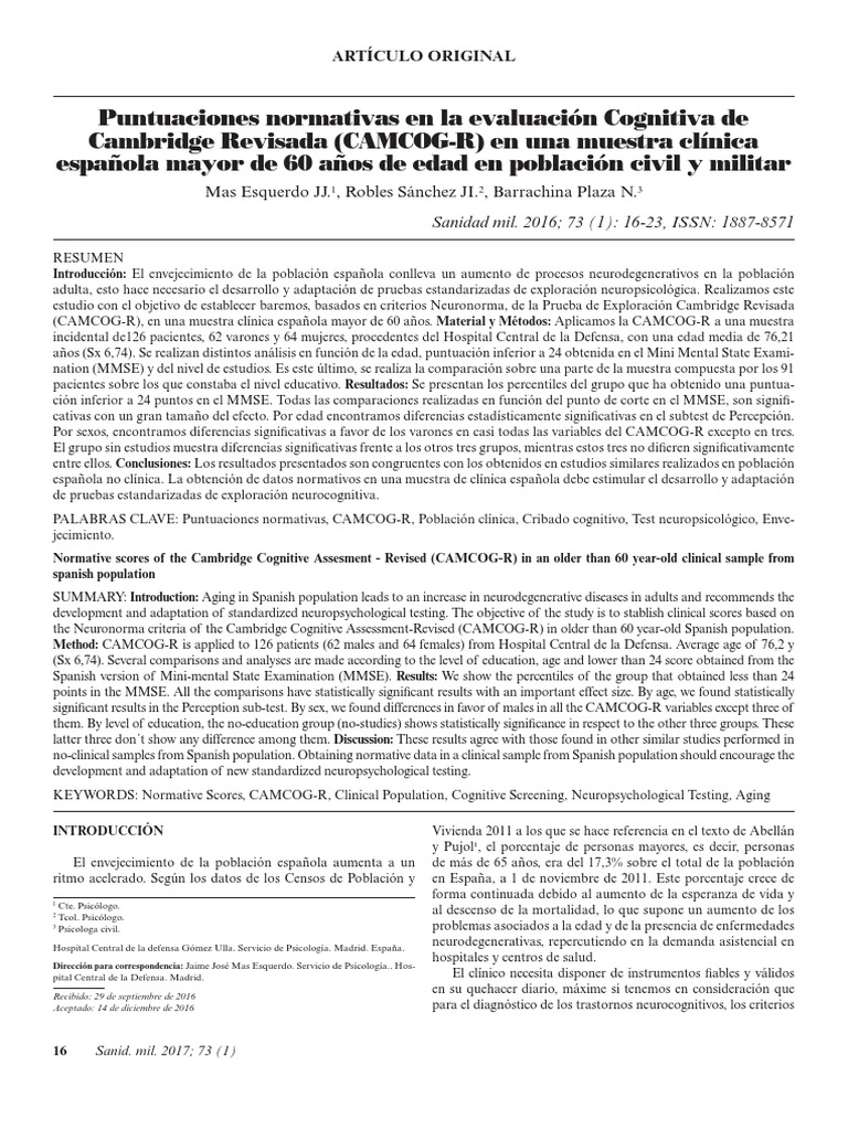 Puntuaciones Normativas CAMCOG | PDF | Memoria | Evaluación