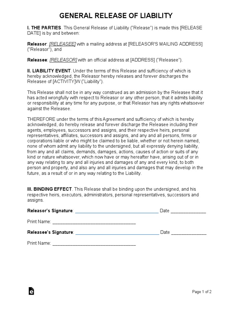 General Release of Liability Form | PDF | Politics | Social Science