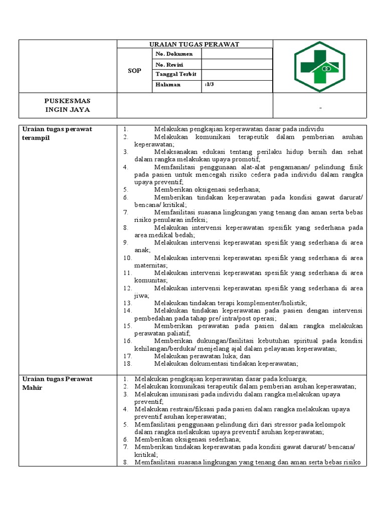 URAIAN TUGAS PERAWAT BR | PDF