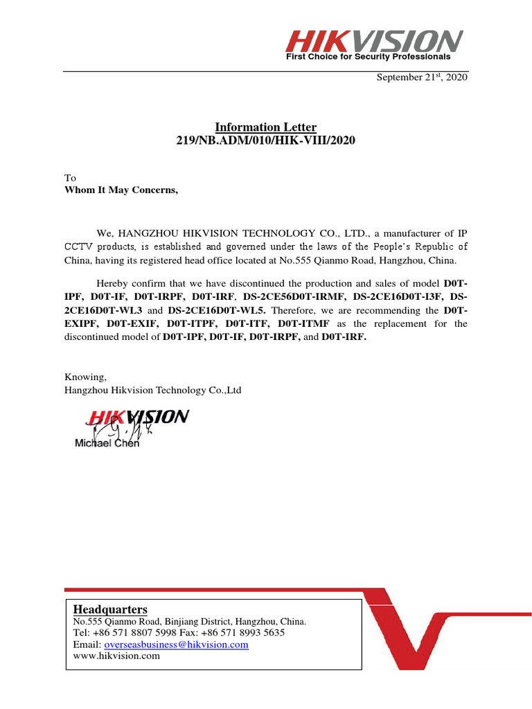 Hikvision Discontinues Security Camera Models | PDF