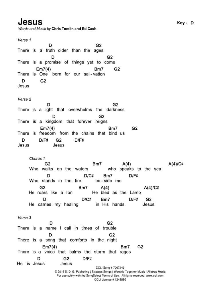 Jesus Chord Sheet in D | PDF