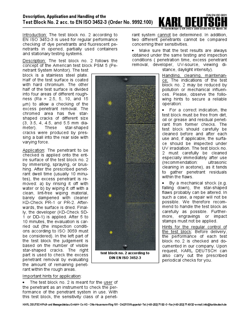 Test Block No. 2 Acc. To EN ISO 3452-3 (Order No. 9992.100 ...
