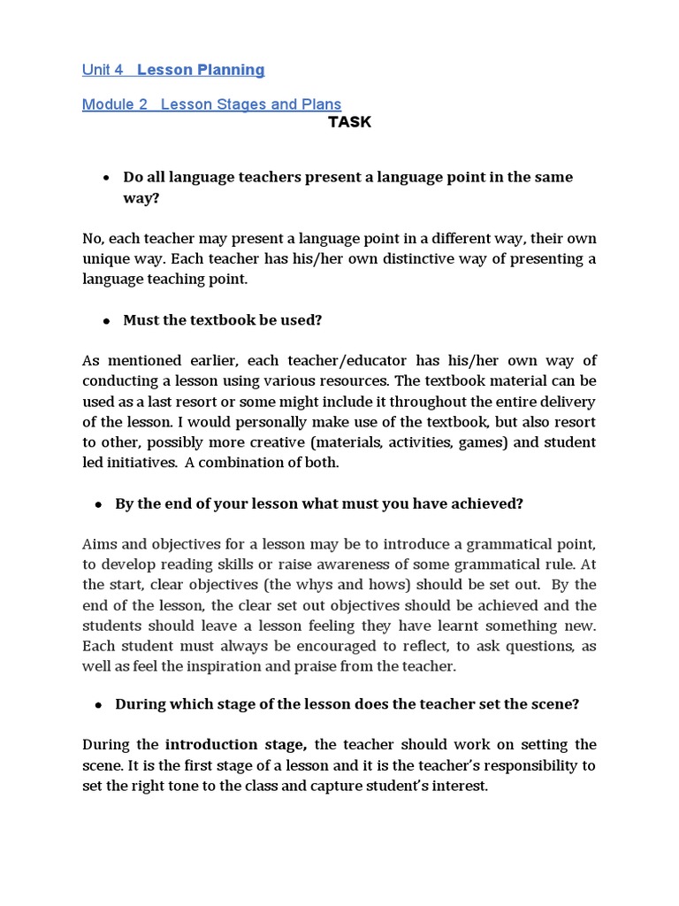 Unit 4 Module 2 Assignment | PDF | Teachers | Lesson Plan