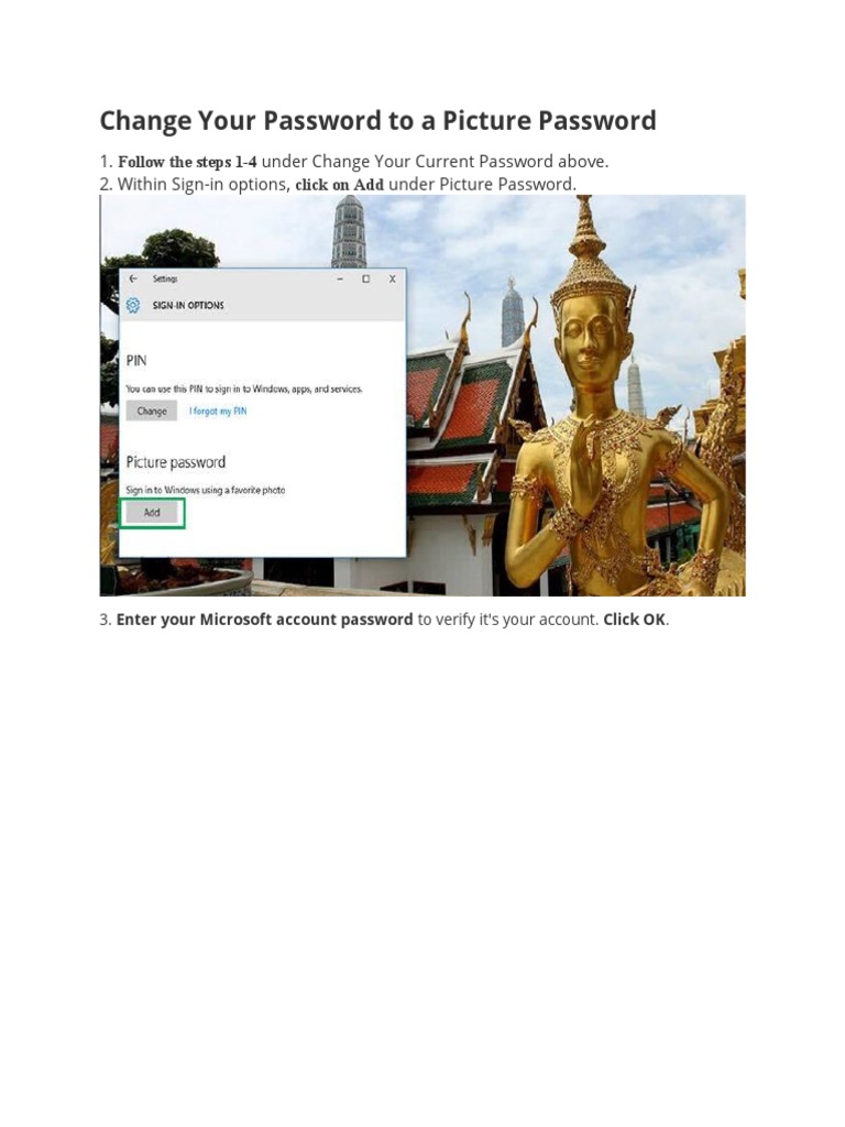 Change Your Password To A Picture Password | PDF