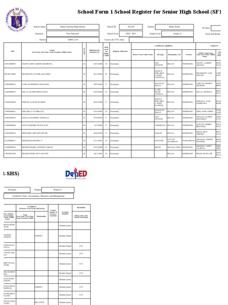 School Form 1 (SF 1) | PDF
