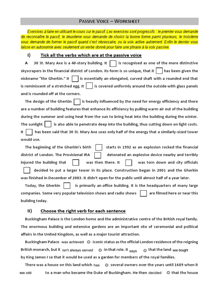 Exercices sur la Voix Passive | PDF | Grammar