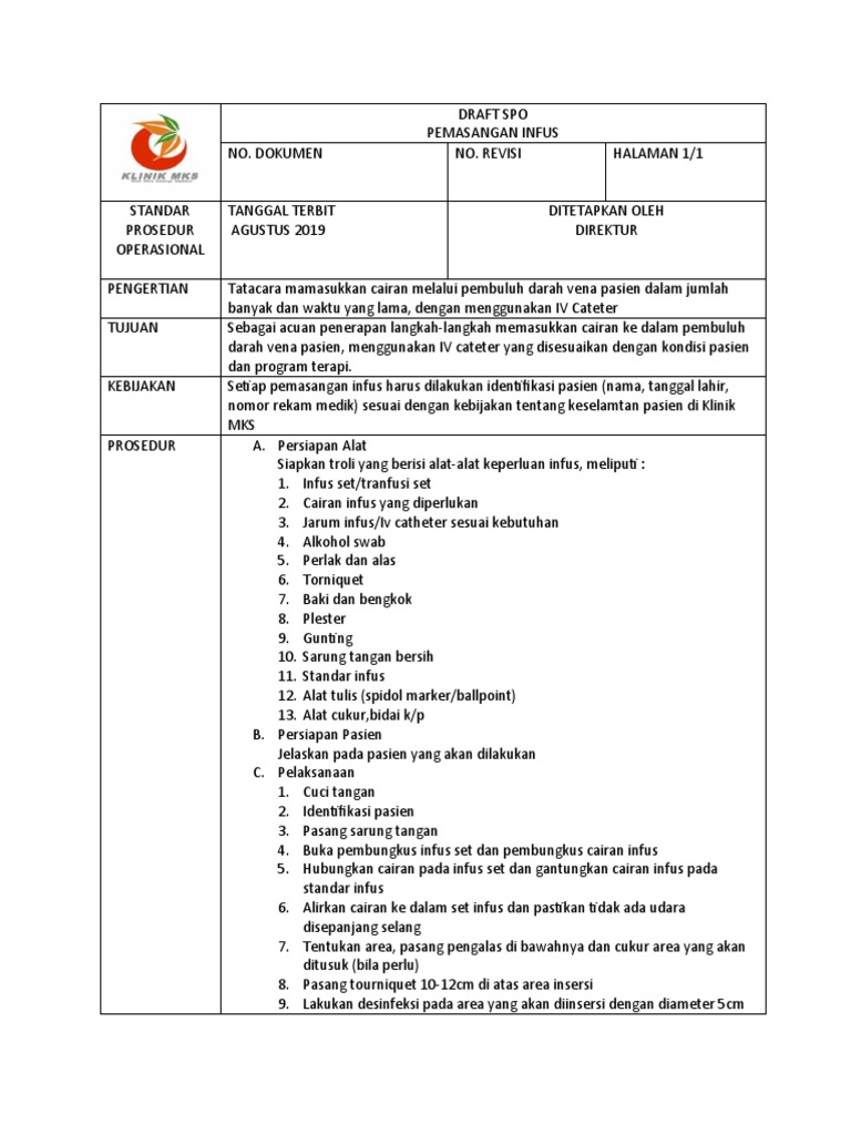 Prosedur Pemasangan Infus IV Cateter | PDF