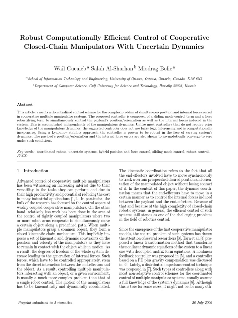 Robust Computationally Efficient Control of Cooperative Closed-Chain ...