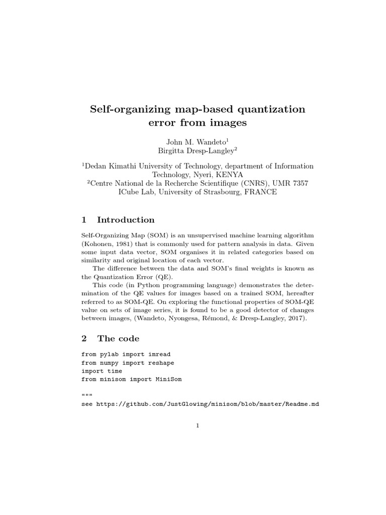 Self Organizing Map Based Quantization Error From Images Pdf Computer Science Systems Science