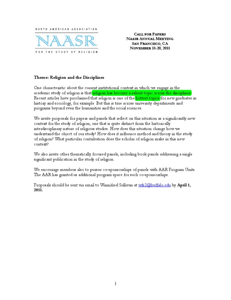 NAASRCall For Papers 2011 | PDF