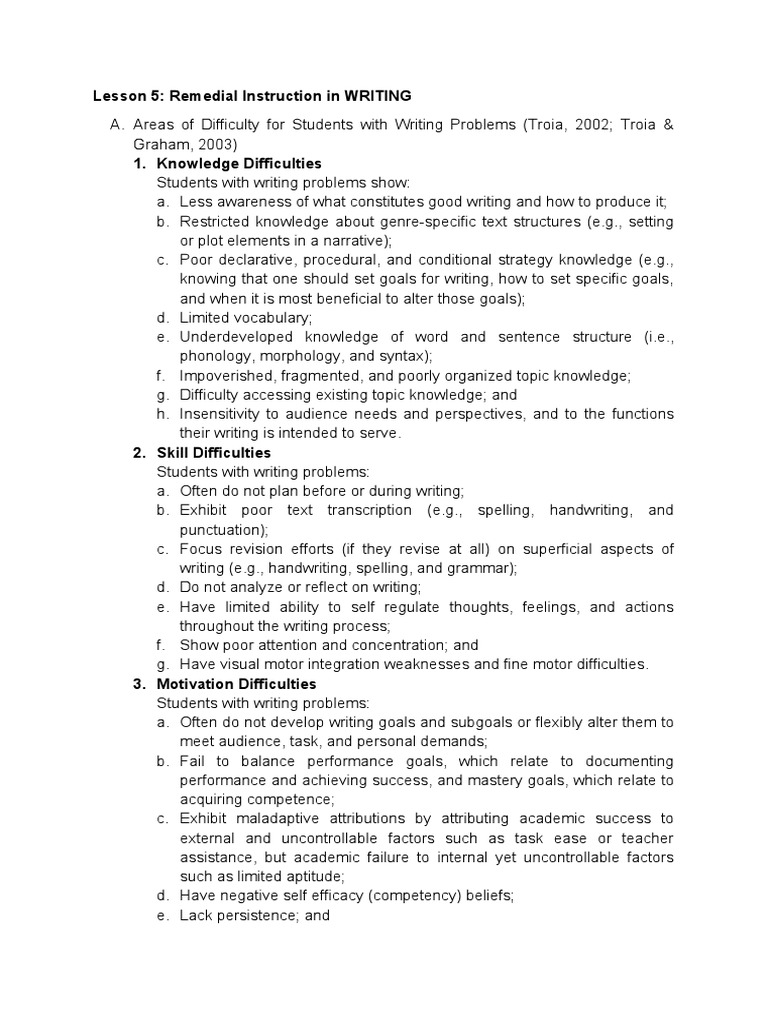 Remedial Writing Instruction Strategies | PDF | Spelling | Goal