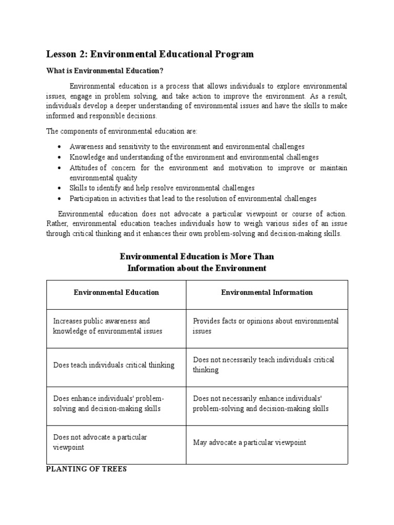 Lesson 2 Environmental Educational Program | PDF | Trees | Decision Making