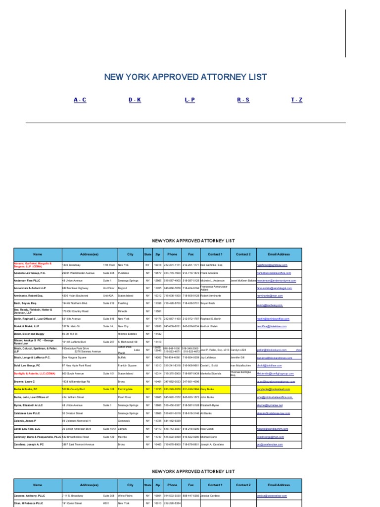 NY Approved Attorney List HB Version 9-3-19 | PDF | Albany | Street
