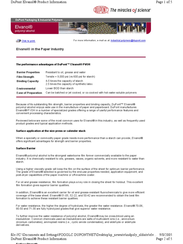 Elvanol in Paper Industry | PDF | Paper | Starch