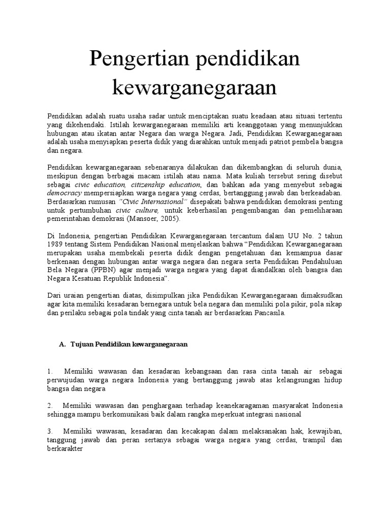 Pengertian Pendidikan Kewarganegaraan | PDF