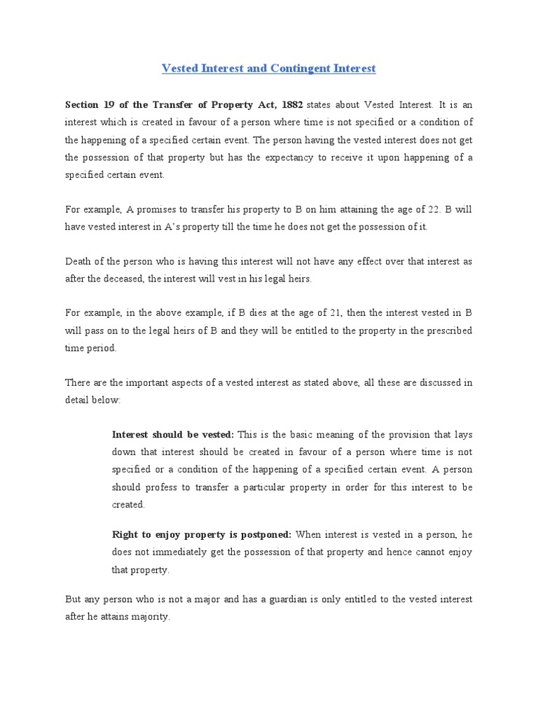Contingent and Vested Interest | PDF | Inheritance | Property