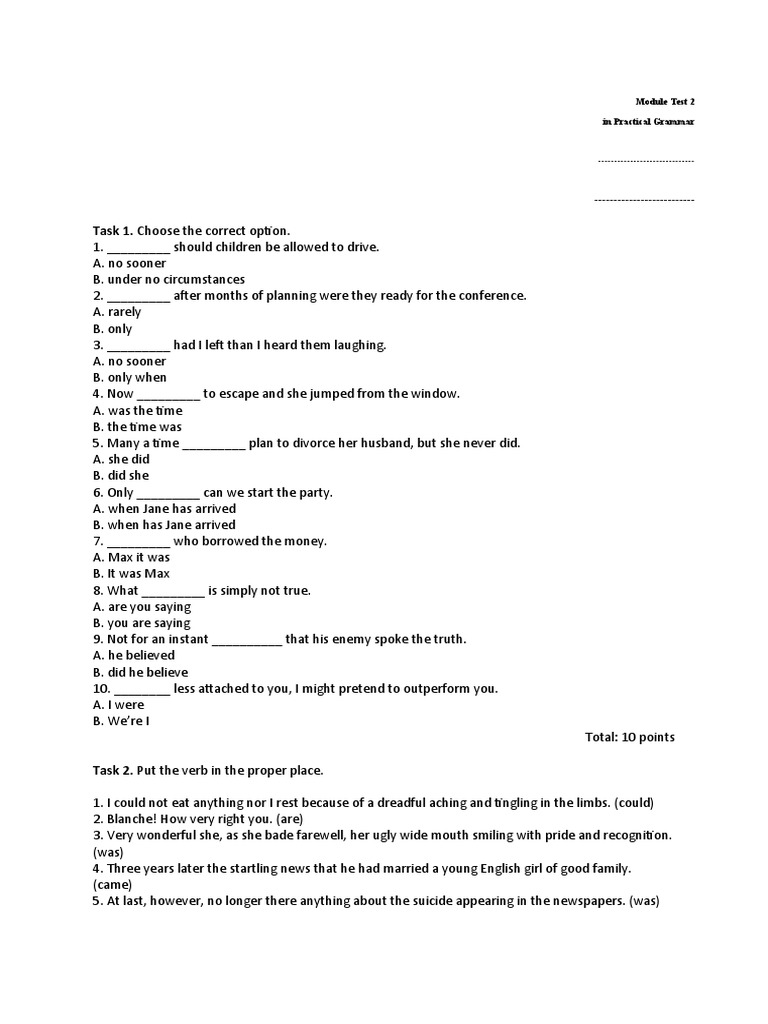 Module Test 2: Practical Grammar | PDF
